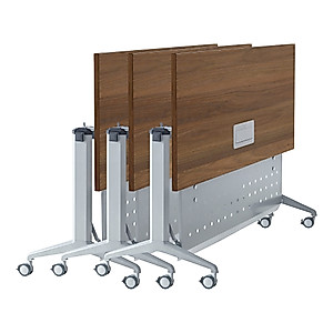 WorkPro® AnyPlace Flip-Top Nesting Training Table With Modesty Panel, 60"W x 29-1/2"H x 24"D, Walnut/Silver