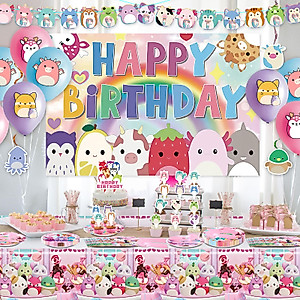 𝓢𝓺𝓾𝓲𝓼𝓱𝓶𝓪𝓵𝓵𝓸𝔀𝓼 Birthday Party Supplies - 151Pcs 𝓢𝓺𝓾𝓲𝓼𝓱𝓶𝓪𝓵𝓵𝓸𝔀𝓼 Birthday Decorations include Banner Tablecloth Backdrop Ballons Cupcake Cake Toppers Tableware Hanging Swirls