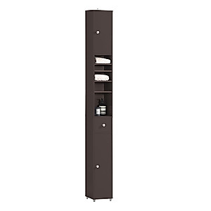 Haotian Bathroom Tall Cabinet with 1 Drawer, 2 Doors and Adjustable Shelves, Bathroom Shelf, Bathroom Tall Cabinet Cupboard for Bathroom, Living Room, Kitchen, Brown BZR34-BR