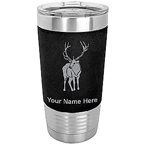 LaserGram 20oz Vacuum Insulated Tumbler Mug, Elk, Personalized Engraving Included (Faux Leather, Black)