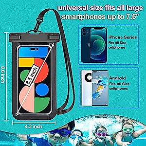6 Pack Universal Waterproof Phone Pouch, Large Phone Waterproof Case Dry Bag IPX8 Outdoor Sports for Apple iPhone,Samsung,and up to 7.5" (Multicolor 6Pack)