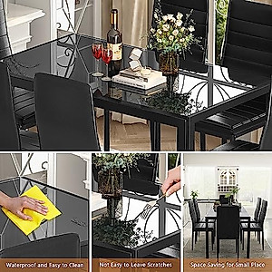 DKLGG 7-Piece Dining Table Set for 6 People, Tempered Glass Kitchen Table Set with 6 PU Leather Chairs, Dining Room Table Set Large Breakfast Table with Metal Frame for Kitchen, Big Family
