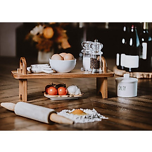 SPEShh Acacia Wood Serving Board on Stand – Contemporary Raised Wooden Serving Platter – Elegant Hand-Finished Home Décor Counter Shelf Organizer & Cheese Charcuterie Boards - 16.5 x 5.5 x 6.7 inches