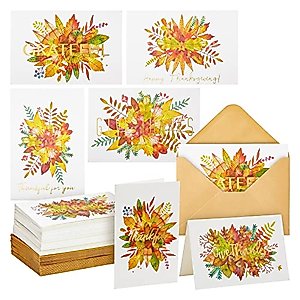 48 Pack Bulk Thanksgiving Greeting Cards and Kraft Envelopes, 6 Fall Designs, Blank Inside (4 x 6 In)