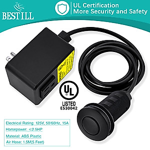 BESTILL Garbage Disposal Sink Top Air Switch Kit with Single Outlet, Matte Black Long Push Button with Brass Cover, UL Listed