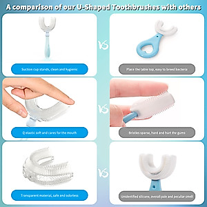 2 Packs Kids U Shaped Toothbrush, Toddler Toothbrush with Silicone Brush Head, Whole Mouth Toothbrush with Handle for Kids 2-6 Years (Pink +Blue), Blue,pink, U2-6