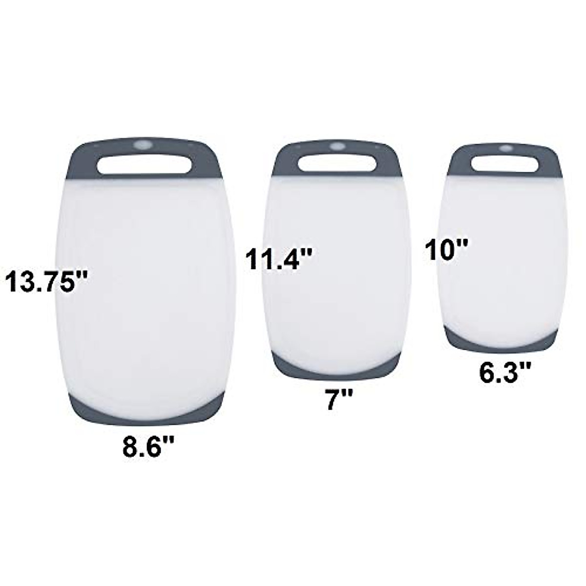 Clean Cut Cutting Board Set - 3 Piece - Poly Plastic Kitchen Chopping Set - Gray