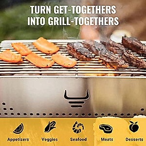 YAK Grills Hibachi Charcoal Grill - Easy to Use Charcoal Grill - Outdoor Tabletop Safe - Great for Travel, Camping, Patio, Balcony - Made from Stainless Steel - Operates Up to 750ºF - 5 Yr Warranty - Brushed Steel