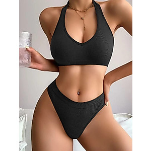 OQQ Women's Sexy Lingerie Sets Matching Set Bra Panty, Black White, Large