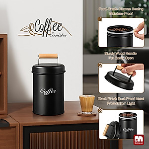 GMISUN Coffee Canister, 33fl oz/1L Black Coffee Grounds Container for Coffee Station, Airtight Coffee Bean Storage as Coffee Bar Organizer, Sealed Coffee Holder for Countertop, Coffee Bar Accessories