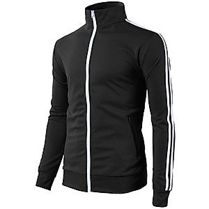 H2H Mens Active Slim Fit Track Lightweight Jacket Zip-up Long Sleeve BLACK US 2XL/Asia 3XL (CMOJA0103)