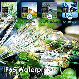 Solar Rope Lights, 66 Feet 200 LED 8 Modes Solar Rope String Lights Outdoor Fairy Lights Rope Waterproof Tube Lights with Solar Panel for Outdoor Indoor Home Decoration Garden Patio Parties