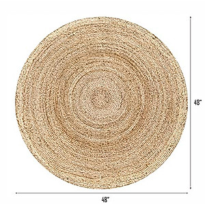 Hausattire Hand Woven Jute Braided Rug, 4' Round - Natural, Reversible Area Rugs for Living Room, Kitchen, 4 Feet Round