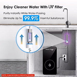 Waterdrop D6 Reverse Osmosis System, 600 GPD Tankless RO Water Filter System, 2:1 Pure to Drain and Waterdrop LED UV͎ Ultrąviolët Water Sterilizër Filter for Kitchen, Mercury-Free, FCC Certified