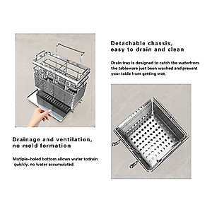 Sturdy 304 Stainless Steel Utensil Drying Rack, Basket Holder with Hooks 2 Compartments Draining Basket, Rust Proof, No Drilling,Kitchen Dish Drainer Dish Drying Rack