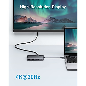 Anker 341 USB-C Hub (7-in-1, 4K HDMI Display) with 3 5Gbps USB-C and USB-A Data Ports, Max 100W Power Delivery, Ethernet for Lenovo, Dell XPS, HP Laptops, MacBook, Ipad, and More