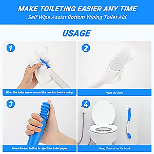 Foldable Butt Wiper, Jhua 15.7" Toilet Aids for Wiping, Comfort Silicone Bottom Buddy Wiping Aid with Hanging Ring, Hook, Carrying Bag, Toilet Aid Tools Bathroom Personal Care, Blue