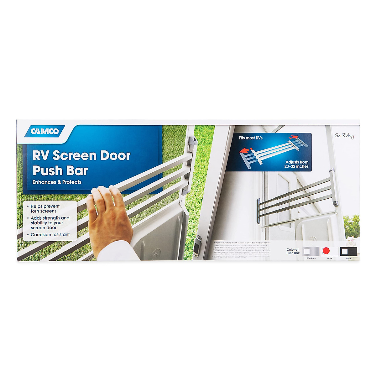 Camco RV Screen Door Push Bar | Adjustable from 20 to 32-inches | Adds Strength and Stability to RV Screen Door | (43977)