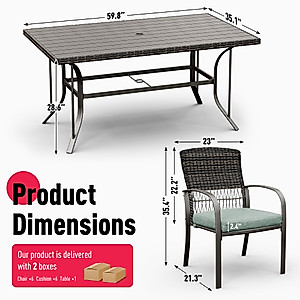Pamapic Patio Dining Table Set, Outdoor Dining Set 7 Piece, Outdoor Wicker Furniture Set with Removable Cushions for Backyard Garden Deck/Iron Slats Table Top(Green)