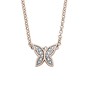 Boston Bay Diamonds 14K Rose Gold Plated & .925 Sterling Silver Diamond Accent Mother & Daughter, Best Friends or Sisters Interlocking Butterfly Necklaces (G-H, I2-I3) - 18" & 14"+2"