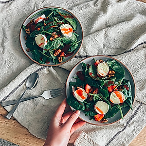 Mora Ceramic Plates Set, 7.8 in - Set of 6 - The Dessert, Salad, Appetizer, Small Dinner etc Plate. Microwave, Oven, and Dishwasher Safe, Scratch Resistant. Kitchen Porcelain Dish - Earl Grey