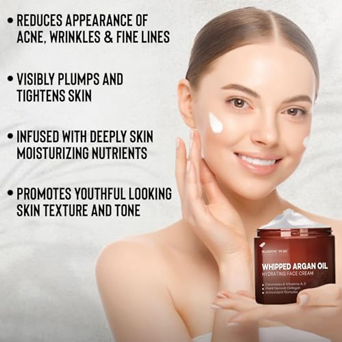 MAJESTIC PURE Whipped Argan Oil Moisturizer Face Cream for Women & Men - With Vitamin E A, Collagen & Ceramides - Hydrates Dry Skin, Oily Skin, Reduces Appearance of Fine Lines – 8oz