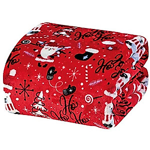 Ho Ho Ho Merry Christmas Collection by Décor&More Microplush Holiday Throw Blanket (60" x 50") - Red Santa