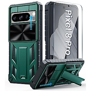 FNTCASE for Google Pixel 8-Pro Case: Military Grade Drop Proof Protective Rugged Pixel 8pro Cell Phone Cover with Kickstand & Slide | Shockproof Matte Heavy Duty Protection Tough Cases 6.7''- Green