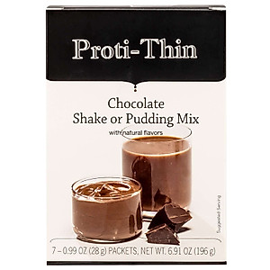 Proti-Thin High Protein Creamy Chocolate Pudding/Shake Mix, 15g Protein, Low Calorie, Low Carb, Low Sugar, No Gluten Ingredients, Aspartame Free, KETO Friendly, Ideal Protein Compatible, 7/Box