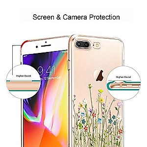 Unov Case Compatible with iPhone 8 Plus iPhone 7 Plus Case Clear with Design Embossed Pattern TPU Soft Bumper Shock Absorption Slim Protective Case 5.5 Inch (Flower Bouquet)