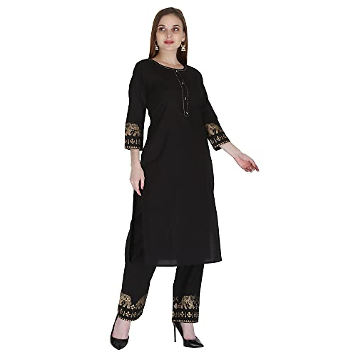 MESMERIICAL Women's Black Kurta Set with Dupatta (as1, alpha, l, regular, regular)