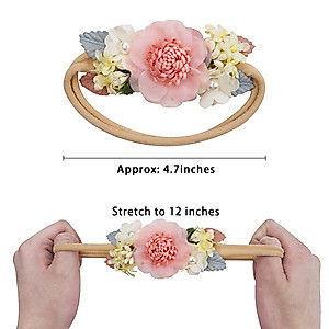 6PCS Baby Girl Headbands Flower Nylon Headbands Elastic Hair Bands Baby Floral Hair Accessories for Newborn Infant Toddlers Baby Birthday Party (Flower Baby Headbands-A)
