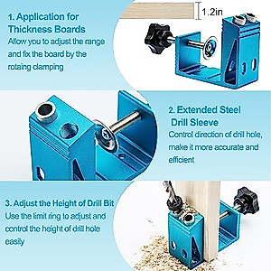 Pocket Hole Jig Kit Dowel Drill Joinery Screw Kit Carpenters Wood Woodwork Guides Joint Angle Tool All-In-One Drill Hole System Set -Upgrade Version