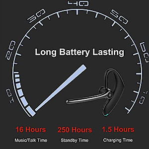 Trucker Bluetooth Headset for Cell Phones with Dual Microphones Wireless Earbuds with Earhooks Single Ear Hands Free Headset 16Hrs Talktime ENC Noise Cancelling Headphones for Office Business Driving