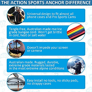 Action Sports Phone Lanyard – Tough Outdoors Mobile cellphone Lanyard & Anti-Tangle Bungie Cord Strap Securely Tether Your Mobile ProCam Keys Wallet - Aussie Made