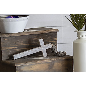 Foreside Home & Garden White Brushed Wood Cross with Beaded Hanger Wall Décor