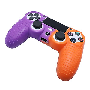 Water Transfer Printing Silicone Skin for PS4 RALAN, Silicone Skin Controller for PS4 Slim/PS4 Pro Controller (Black Pro Thumb Grip x 8,Cat + Skull Cap Cover Grip x 2)