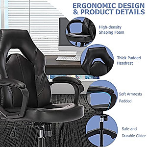 Office Chair, Ergonomic High Back Computer Chair Height Adjustable Desk Chair Faux PU Leather Chair with Armrest Padded and Lumbar Support, Black