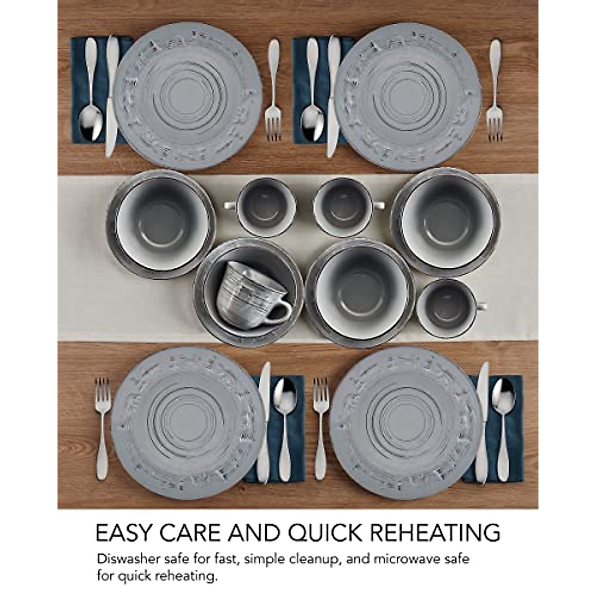 Pfaltzgraff Trellis Lodge 16 Piece Dinnerware Set, Service For 4, Gray