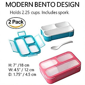 Bundle of Bento-Box Lunch-box Containers for Kids with 6 compartments (Pink) + 2x Small Bento Lunch Box for Kids