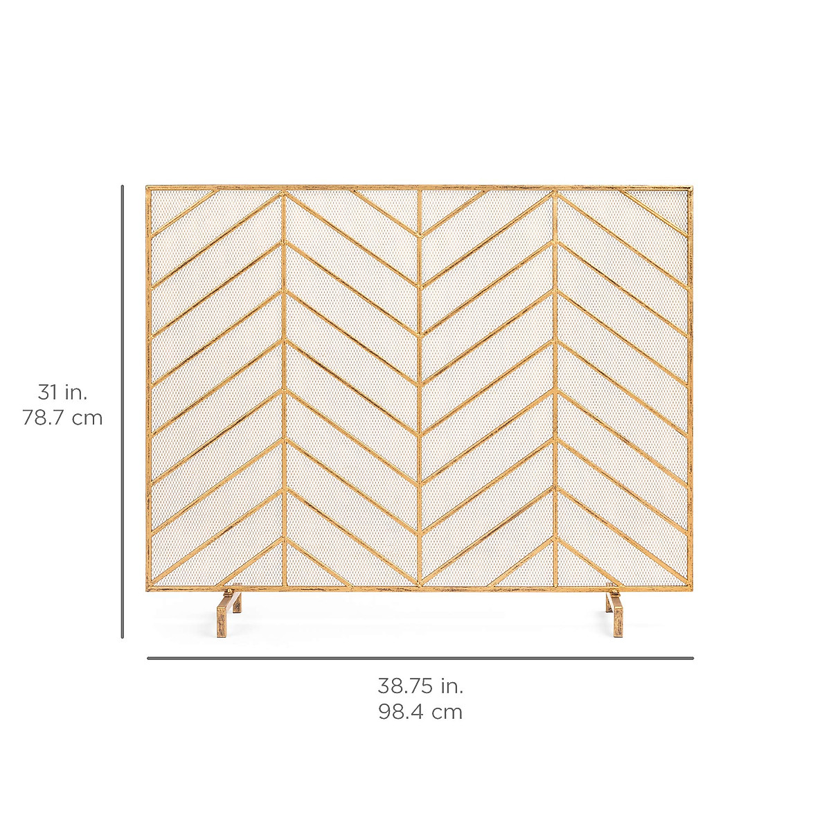 Best Choice Products 38x31in Single Panel Handcrafted Wrought Iron Mesh Chevron Fireplace Screen, Fire Spark Guard for Living Room, Bedroom Décor w/Distressed Antique Finish - Gold