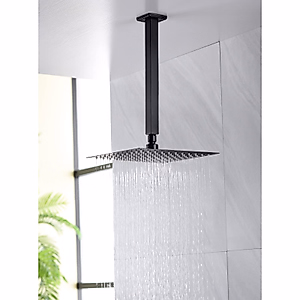 Anpean 12 Inch Square Ceiling Mounted Shower Arm and Flange, Matte Black