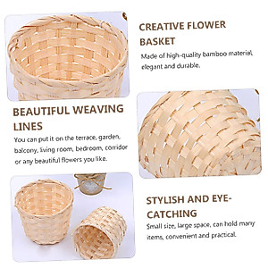 Toyvian 5pcs Woven Basket Storage Basket Woven Bucket Rattan Makeup Basket Small Wicker Baskets Flower Seagrass Belly Basket Wood Chip Basket Woven Cube Candy Bowl Wooden Doll House Round