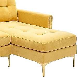 UBGO 110" Large Sofa,Living Room Furniture Sets,U/L-Shape Sectional Chaise Lounge and Convertible Ottoman,Velvet Couches for Apartment,Office (Yellow)