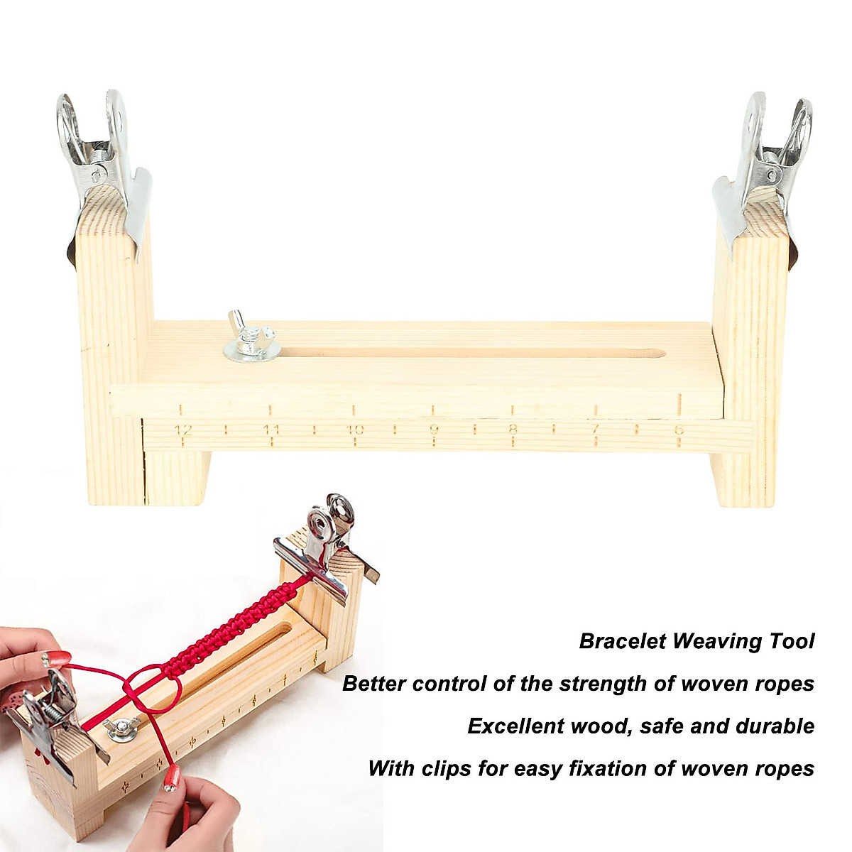 CHICIRIS Wood Bracelet Jig, Paracord Jig Bracelet Maker U Shape Metal Clips Adjustable Hand Rope Making Tool with 2 Clamp, DIY Wristband Rope Knot Braided Fixing Tools for Twisting Knitting