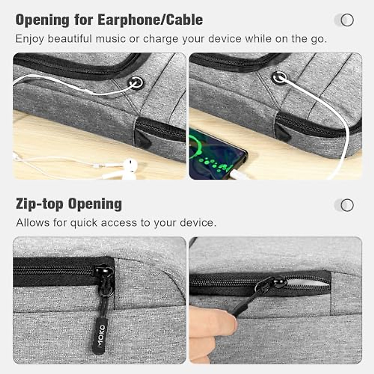 MoKo 9-11 Inch Tablet Sleeve Bag, Fits New iPad Air/Pro 11 inch 2024,iPad Air 5/4th 10.9,iPad 9/8/7th 10.2,iPad 10th Gen 10.9,Tab S9 11,Multifunctional Bag with Shoulder and Headphone Port, Light Gray