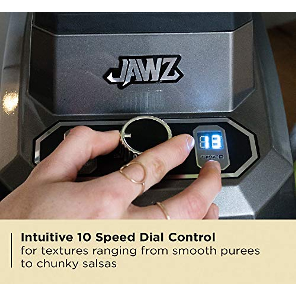 JAWZ High Performance Blender, 64 Oz Professional Grade Countertop Blender, Food Processor, Juicer, Smoothie or Nut Butter Maker, Variable 10 Speed Easy Control Dial, Stainless Steel Blades, Silver