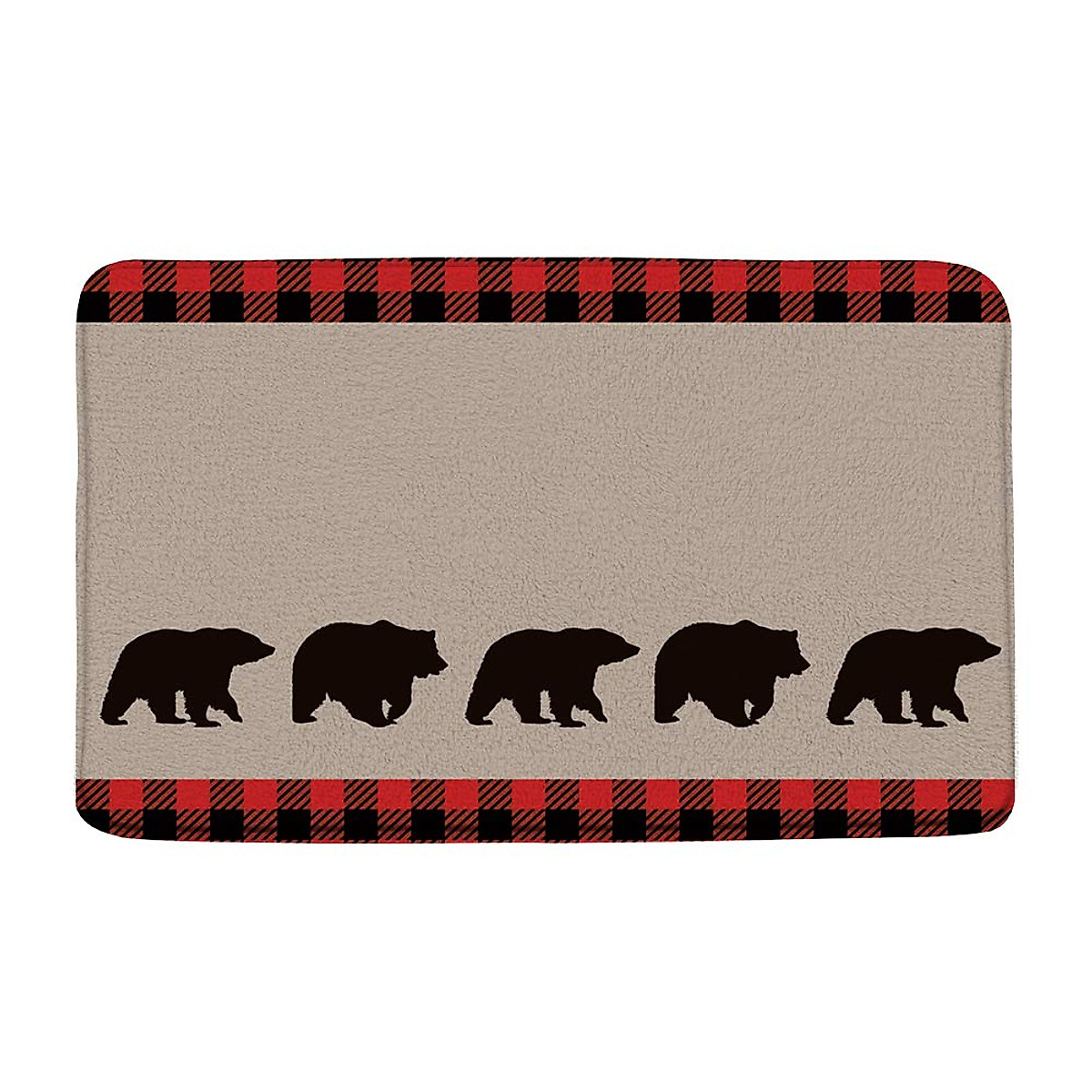 LIVEFUN Black Bear Plaid Bath Mat Camping Cabin Wildlife Bear Silhouettes Red Black Buffalo Check Vintage Farm Rustic Microfiber Memory Foam Bathroom Rugs,16X24Inch