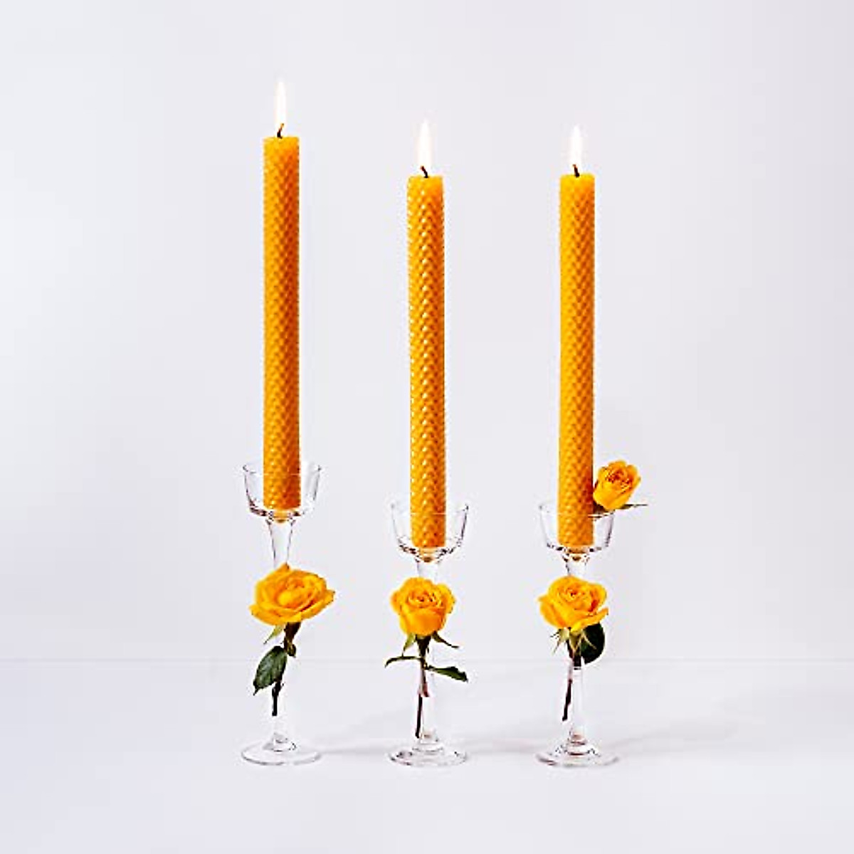 Greenfreshlab Handmade Beeswax Taper Candles - 6 Pack of 10 Inch Candles, Dripless, Smokeless & Soot-Free, 5-6 Hour Burn Time, Natural Honey Scent - Great Dinner Candles, 3 Birthday Candles Included
