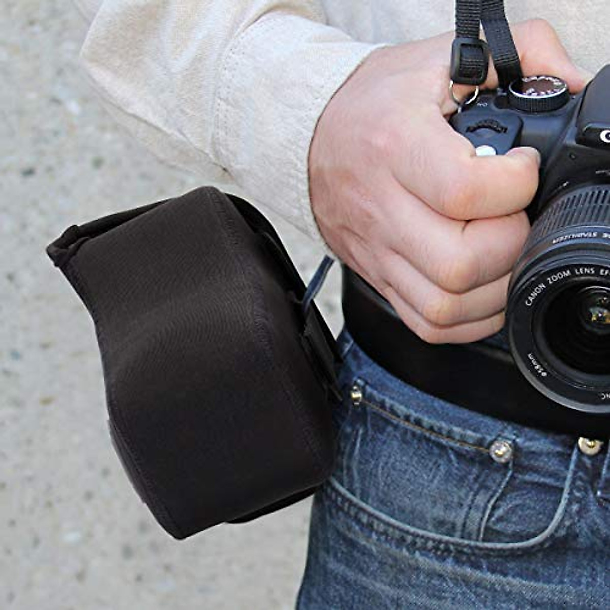 USA GEAR Camera Sleeve and Zoom Lens DSLR Camera Case with DSLR Sleeve Protection, Holster Belt Loop and Accessory Storage - Compatible with Canon, Nikon, Sony, Olympus, Pentax and More (Black)